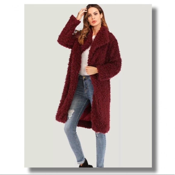 boutique brand | Jackets & Coats | Wine Red Faux Teddy Fur Jacket ...